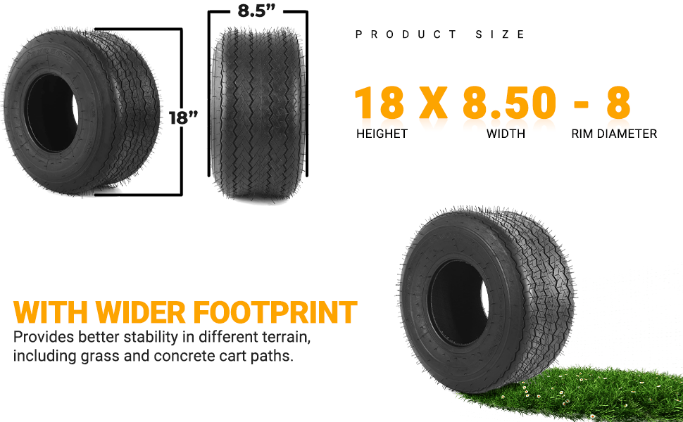 AR-PRO (2-Pack) 18x8.50-8 Tires - 4ply Durable tubeless for Golf Carts, Traction, Turf Saver ...