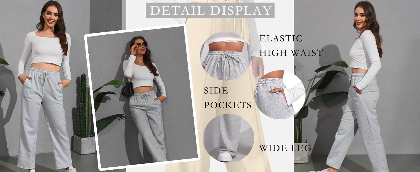 Amazon.com: Baggy Wide Leg Sweatpants for Women Fleece High Waist Joggers with Pockets ...