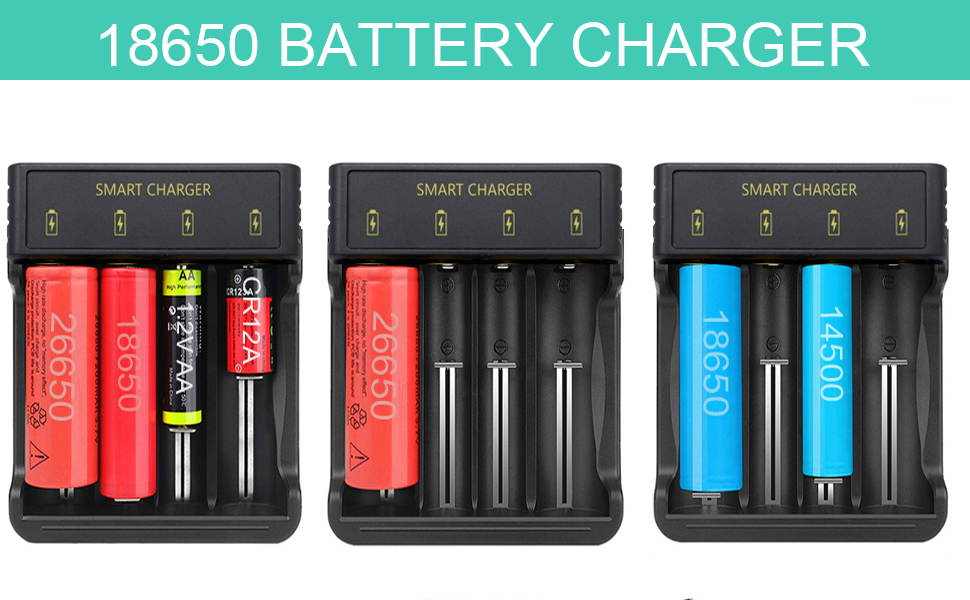 Amazon.com: 18650 Battery Charger 4 Bay Smart Universal Charger for 3.7V Rechargeable Batteries ...