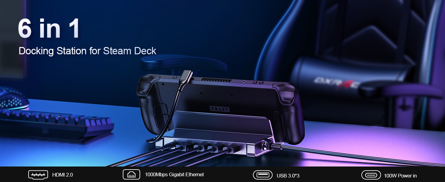 Amazon.com: Docking Station for Steam Deck, 6-in-1 Steam Deck Dock Stand with HDMI 2.0 4K@60Hz ...