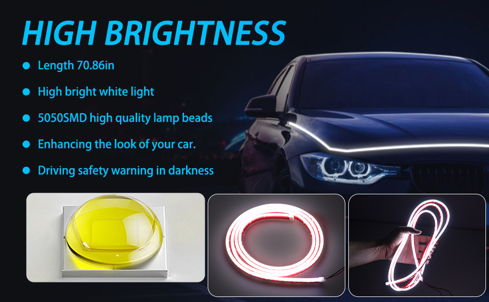 Amazon.com: YUGUANG LED Hood Light Strip, 71 Inch Car Hood LED Light Strip White Waterproof ...