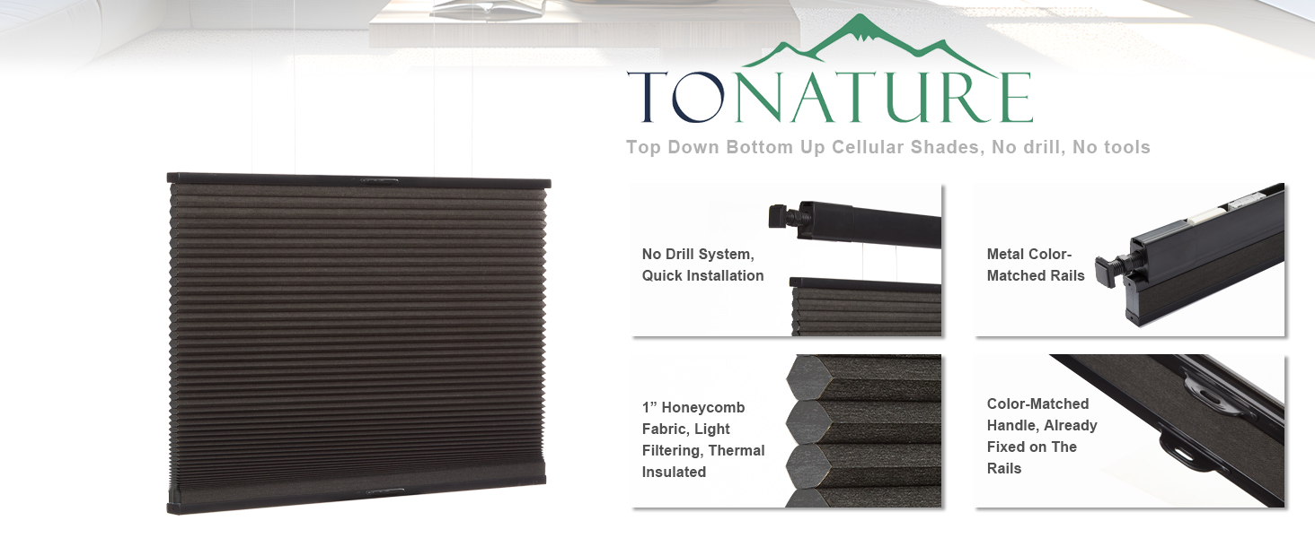 Amazon.com: Tonature No Tools No Drill Top Down Bottom Up Cellular Shades for Windows, 1" Light ...