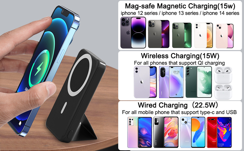 LUCKYDUO Batterie Externe Magnétique 10000mAh,Chargeur Portable Pliable,PD 22.5W Induction ...