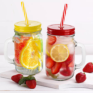 Amazon.com: Suwimut 8 Pack Glass Mason Jar Cups with Lid and Straw, 16 oz Wide Mouth Reusable ...