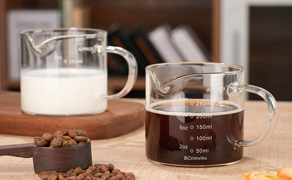 Amazon.com: BCnmviku Espresso Cup Measuring Cup Triple Pitcher Milk Cup 250ML/8.5OZ Espresso ...