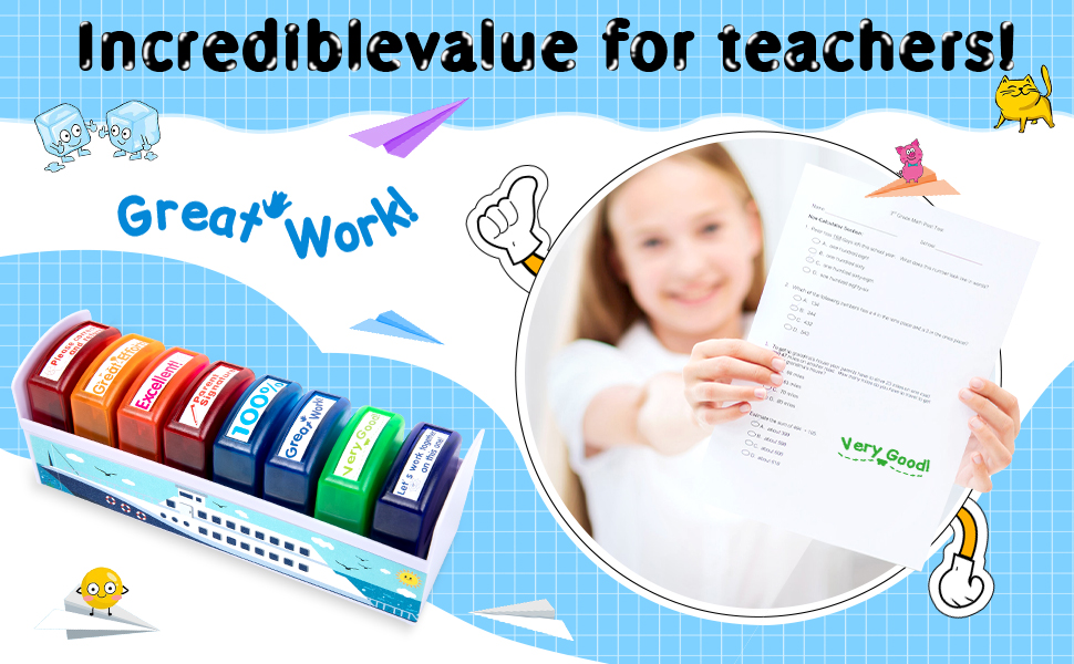 Amazon.com : Self Inking Teacher Stamps for School Classroom Grading: 8 Pcs Teacher Stamp Gifts ...