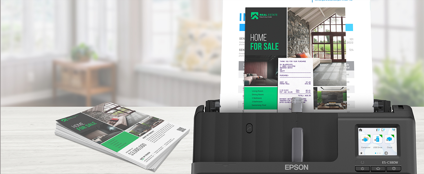 Amazon.com: Epson Workforce ES-C380W Wireless Compact Desktop Document Scanner with 2-Sided ...