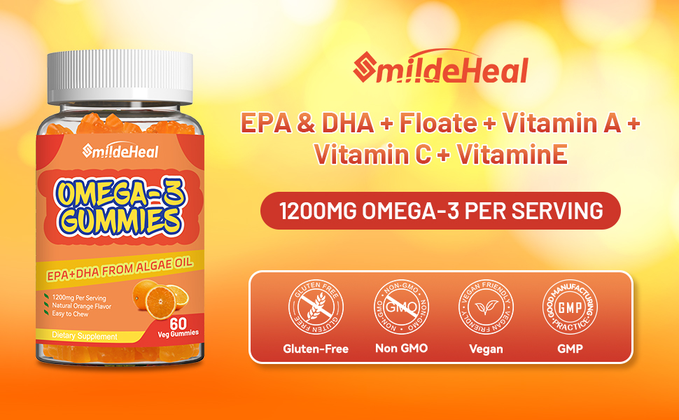 Amazon.com: 2 Pack Omega 3 Gummies Supplement 1000mg, High Absorption DHA & EPA, Heart, Brain ...