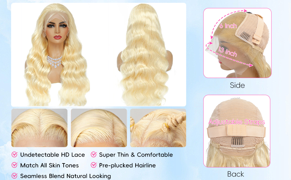 Amazon.com : JINNOO 30 Inch 613 13x6 Lace Front Wig Human Hair 200 Density Blonde Wig Human Hair ...
