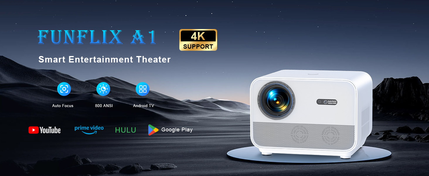 Amazon.com: [Auto Focus&Apps] FunFlix A1 4K Projector with 5G WiFi and Bluetooth Android TV 800 ...