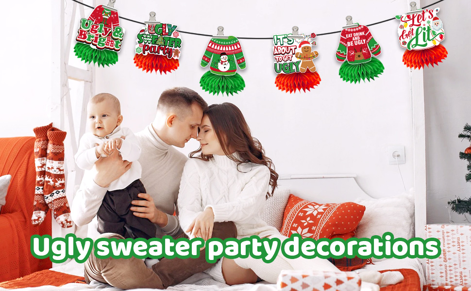 Amazon.com: 12Pcs Ugly Sweater Party Decorations Honeycomb Centerpieces ...