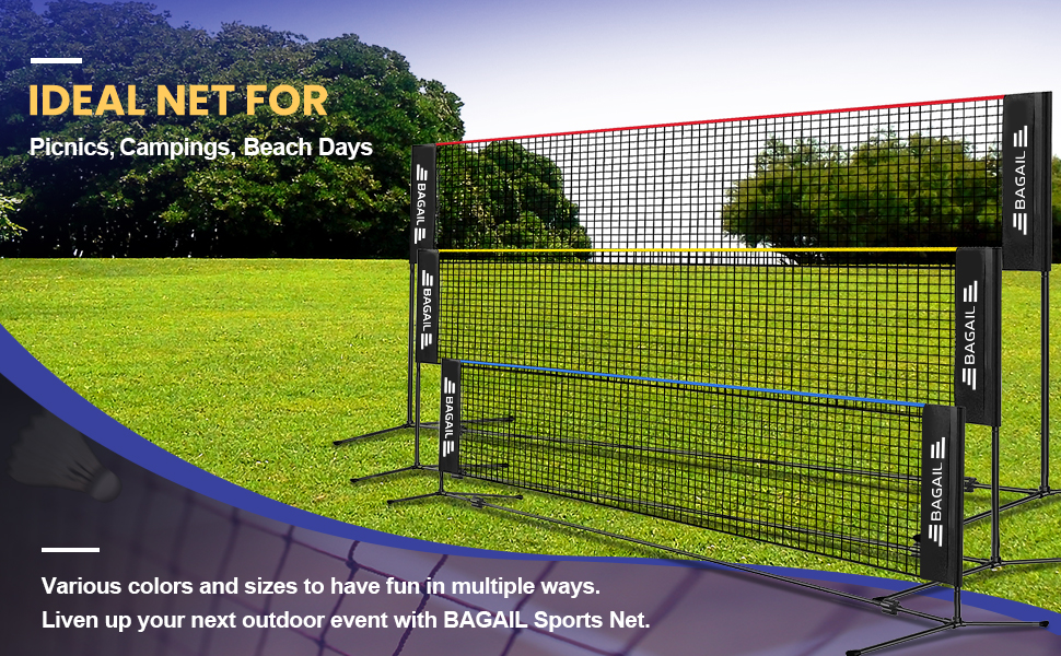 BAGAIL Badminton Net, Foldable Nylon Net, Hieght Adjustable Stand and Portable Carry Bag, Easy ...