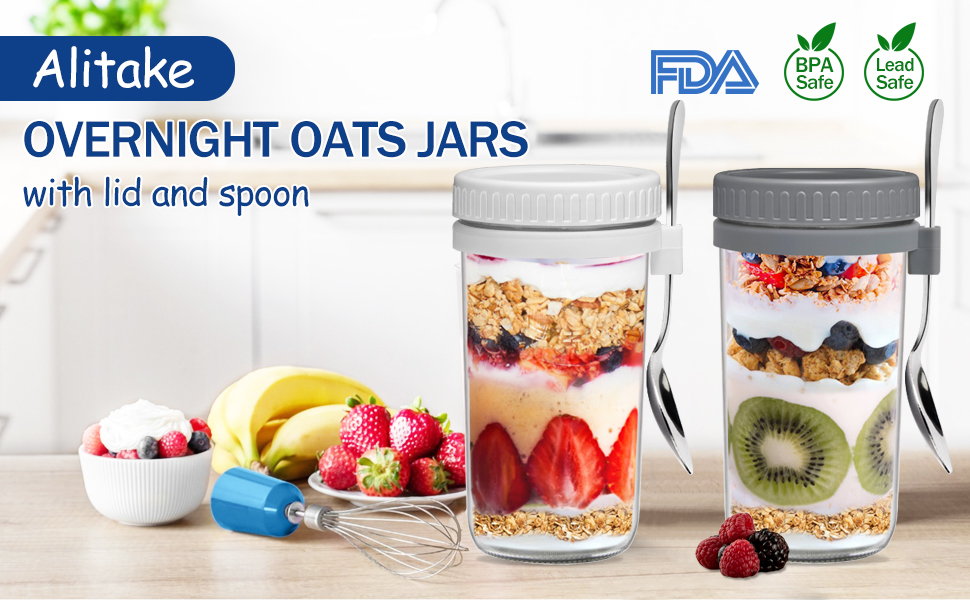 Amazon.com: Alitake Overnight Oats Container with Lid and Spoon - 21 oz Glass Overnight Oats ...