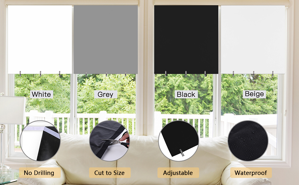 Blackout Blinds Stick on No Drill Cut to Size Roll up Adjustable Window Blind Self Adhesive ...