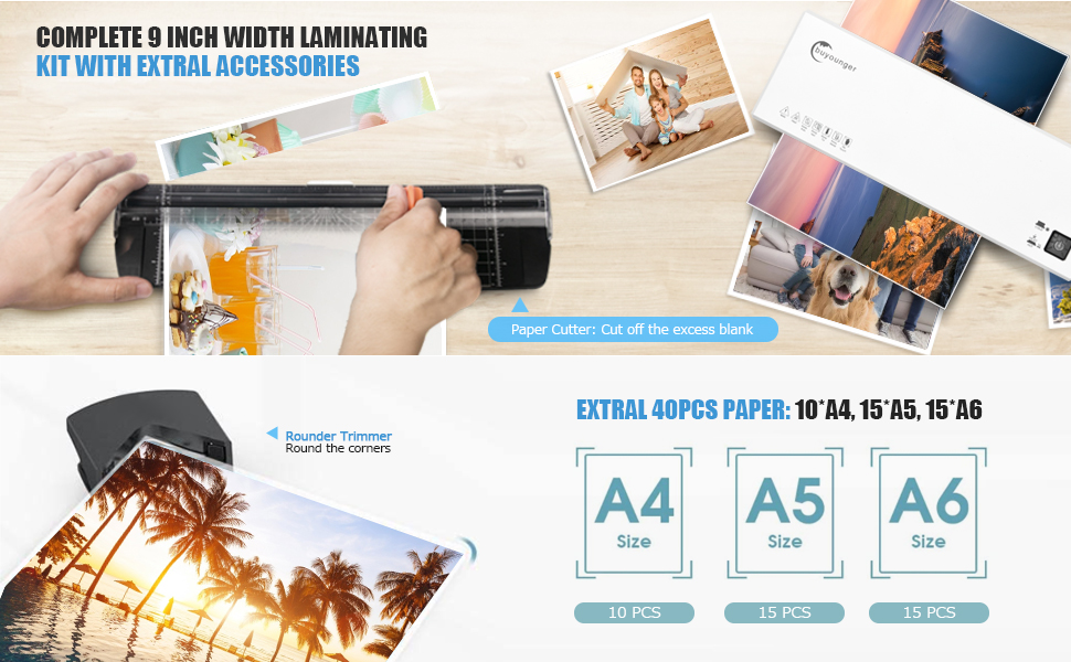 Laminator, 4 in 1 Thermal and Cold Laminator Machine with 40 Laminating Pouches, Buyounger A4 A5 ...