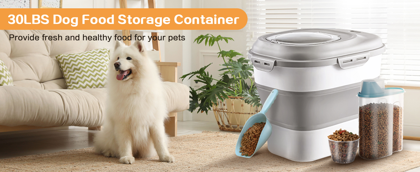 Amazon.com : ANVS Dog Food Storage Container-Up to 30Lbs Collapsible Dog Food Container with ...