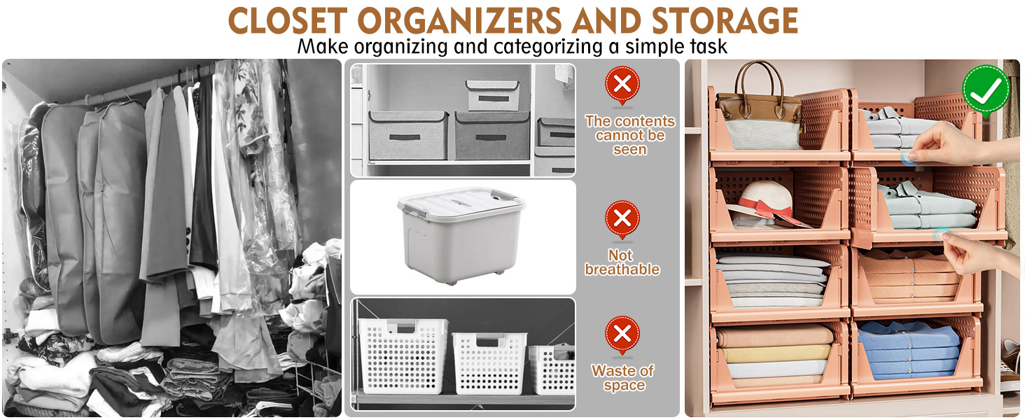 Amazon.com: 5 Pack Folding Closet Organizers Storage Box, Stackable ...