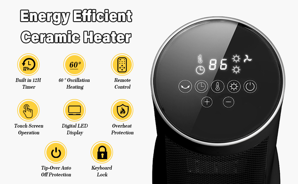 BTGGG Portable Space Heater 1300W/2000W Ceramic Heater Electric Fan Room Heaters for Home Low ...