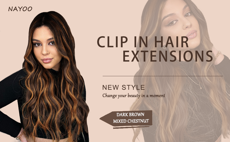 Amazon.com : NAYOO Clip in Hair Extensions for Women 20 Inch Long Wavy Curly Dark Brown Mix ...
