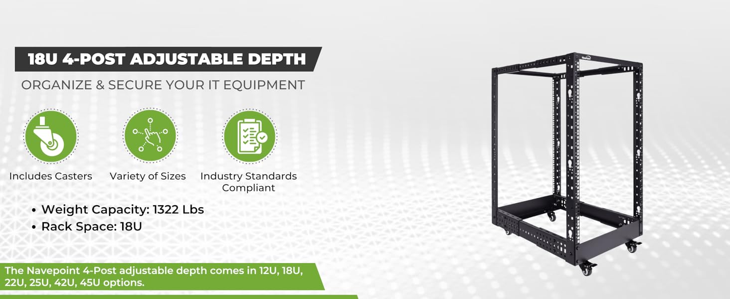 Amazon.com: Navepoint 18U Professional 4-Post IT Open Frame Server Network Relay Rack Black ...