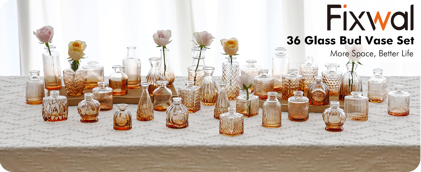 Amazon.com: Fixwal 36 Glass Bud Vase Set, Small Vases for Flowers, Vintage Look Home Table Decor ...