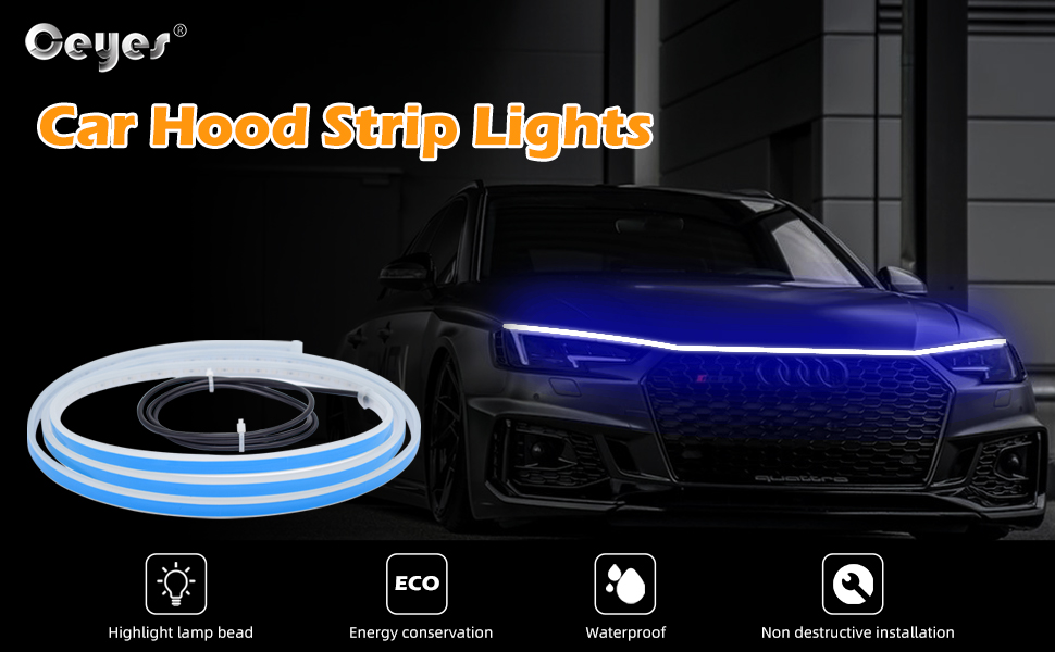 Amazon.com: Car Hood LED Strip Light with Dynamic Scan, 12V Flexible Car Neon Accent Light Strip ...