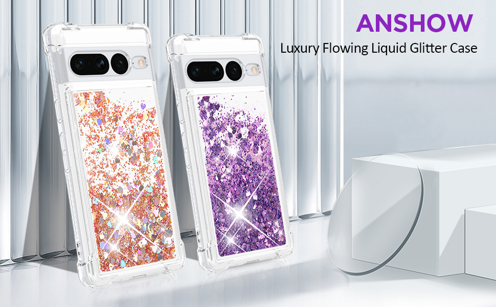 Amazon.com: ANSHOW Glitter Google Pixel 7 Pro Case, Clear TPU-Shockproof, Bling Gold Glitters ...