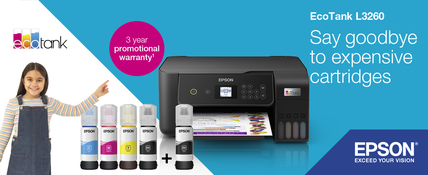 Epson EcoTank L3260 Home ink tank printer A4, colour, 3 in 1 with WiFi and SmartPanel App ...