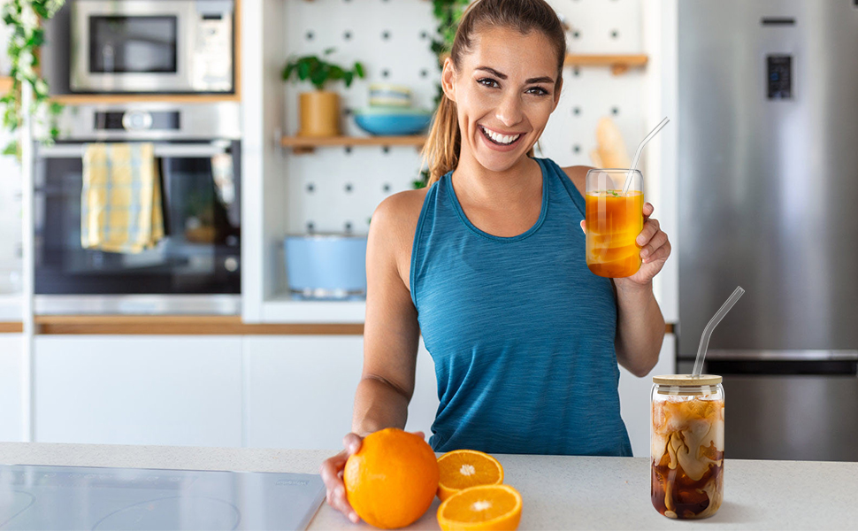 Amazon.co.jp: QuiExact ガラスコップ 380ml 2個セット 薄づくり ハイボールグラス 食洗機 電子レンジ対応 耐熱 グラス コップ ストロー付き 蓋付き うすはり ...