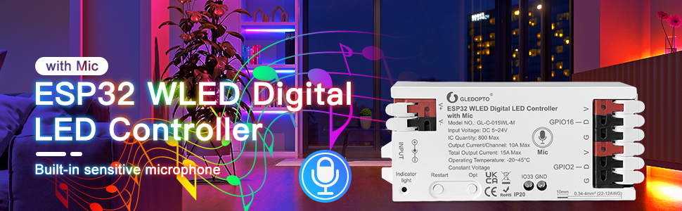Amazon.com: GLEDOPTO ESP32 WLED LED Strip Controller with Mic ...