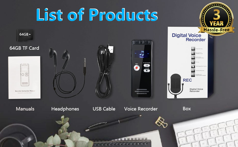 Amazon.com: 64GB Digital Voice Activated Recorder with Playback - 4552 ...