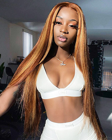 Amazon.com : Poysew 26inch Ombre Lace Front Wig Human Hair Highlight 13x6 Straight Lace Front ...