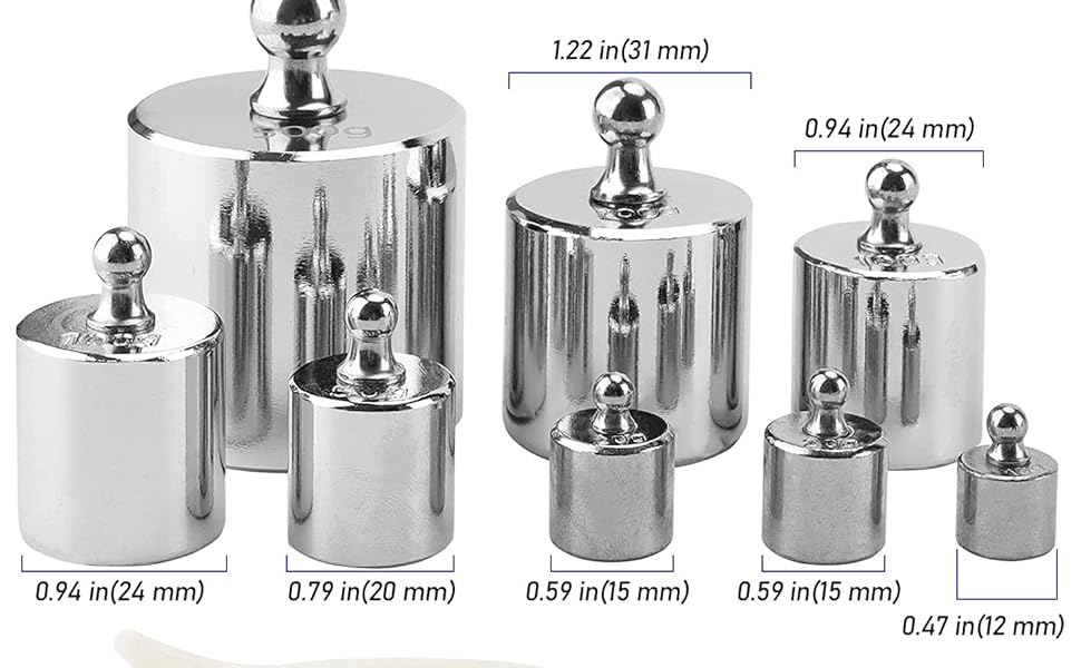ZEONHEI Set di 8 pesi di calibrazione M2, 1 kg di calibrazione grammo di peso, 10 g, 20 g, 50 g ...
