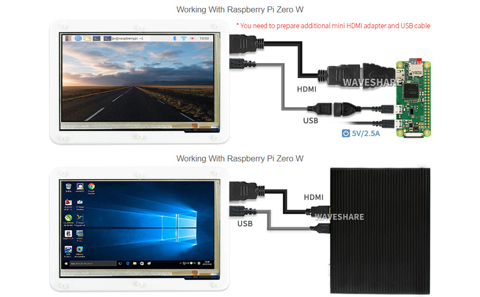 Waveshare 7 inch Display for Raspberry Pi 4 Capacitive Touchscreen HDMI ...