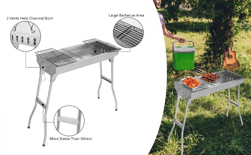 Amazon.com: Outvita Portable Charcoal Grill, 28x 13 x 27" Foldable Barbecue Grill, Stainless ...