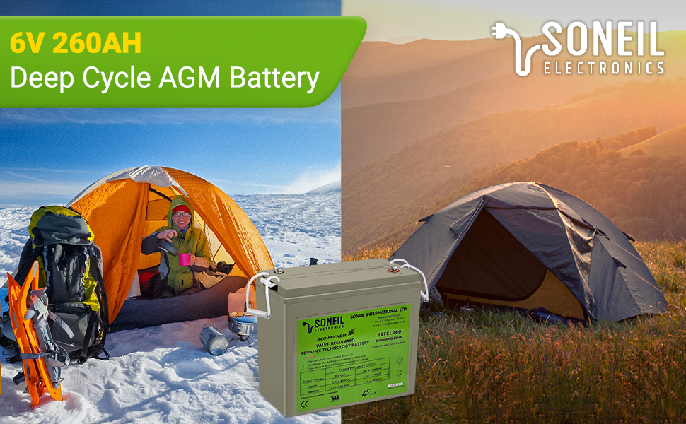 6V 260Ah AGM Deep Cycle Batteries, High Capacity Golf Cart Batteries 6 Volt, Sealed Lead Acid ...