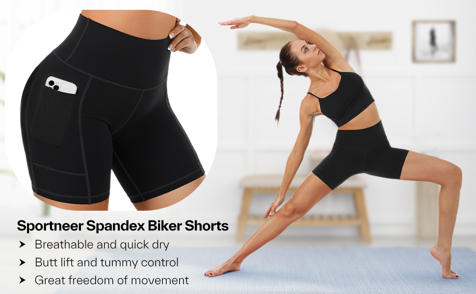 Sportneer Cycling Shorts Women Gym Shorts 7" with Pockets Running Shorts Cycle High Waist Tummy ...