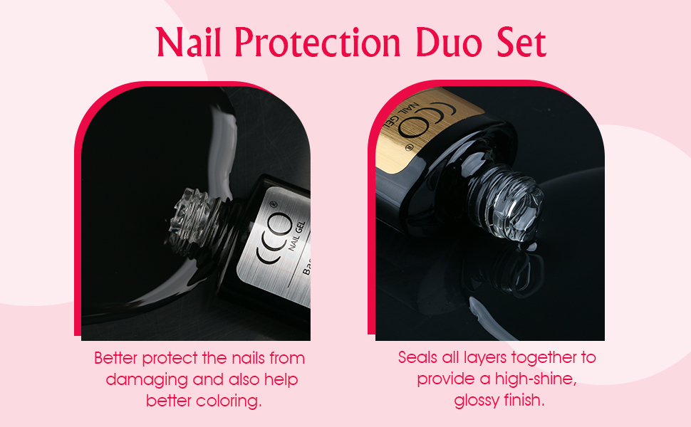 CCO Base and Top Coat Gel Nail Polish Set 2x7.3ml Clear Soak Off UV LED Lamp Natural Vegan ...