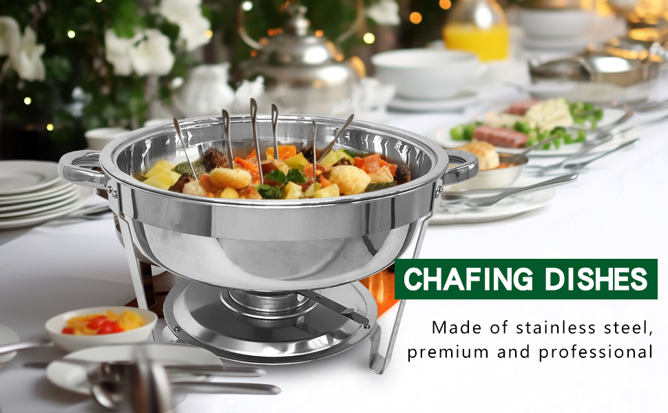 Amazon.com: EVGTTI 4 Pack Round Chafing Dish Buffet Set, 6QT Stainless Steel Round Chafers and ...