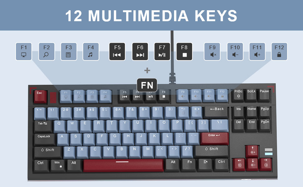 Amazon.com: Compact 80 Percent Mechanical Gaming Keyboard, Wired tkl ...