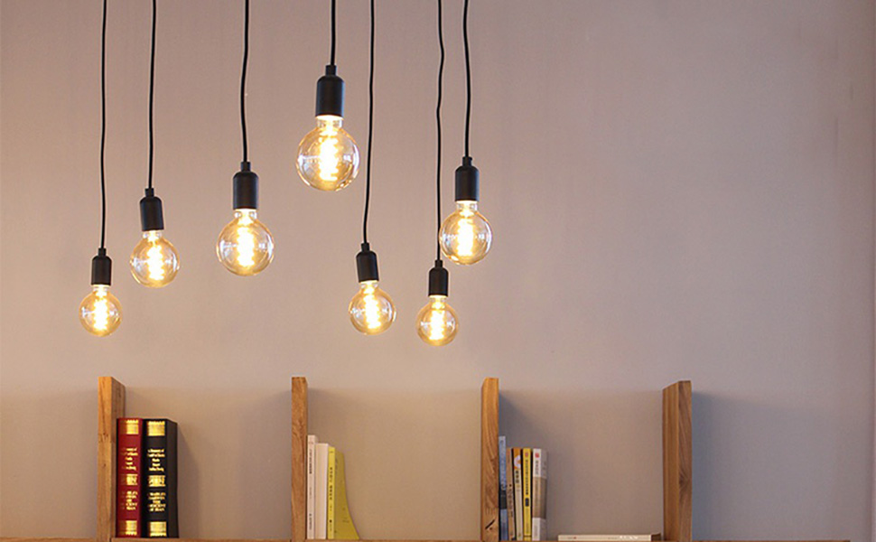 ZHONGXIN E27 Vintage Edison LED Light Bulb, Large G95 Globe Amber Glass Bulb with Curved Spiral ...