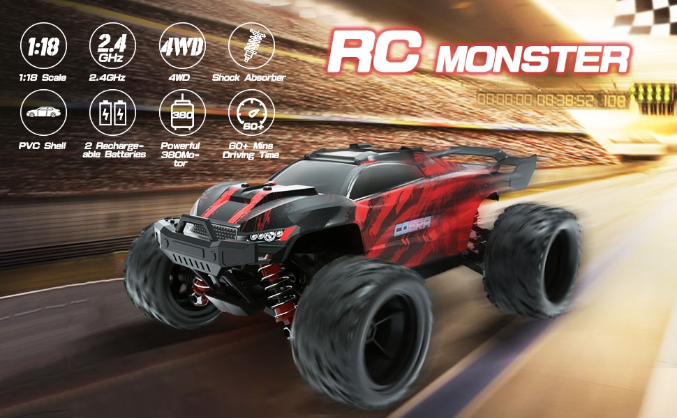 Amazon.com: RC Monster 1:18 Scale Remote Control Truck, 38KM/H High Speed 4WD RC Cars ...