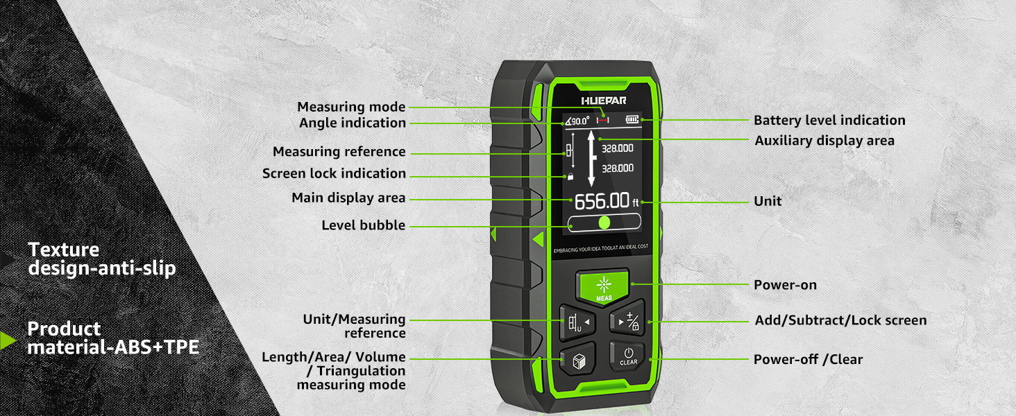 Amazon.com: Huepar Dual Laser Measuring Tool, 656Ft Green-Beam Bilateral Digital Laser Distance ...