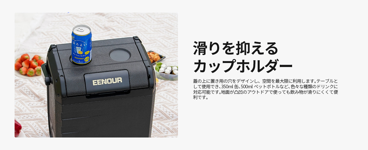 Amazon.co.jp: EENOUR 車載冷蔵庫 D10 10L -20℃～10℃ バッテリー内蔵可能 小型 両開きフタ コンプレッサー式 4WAY電源対応 AC100V DC12V ...
