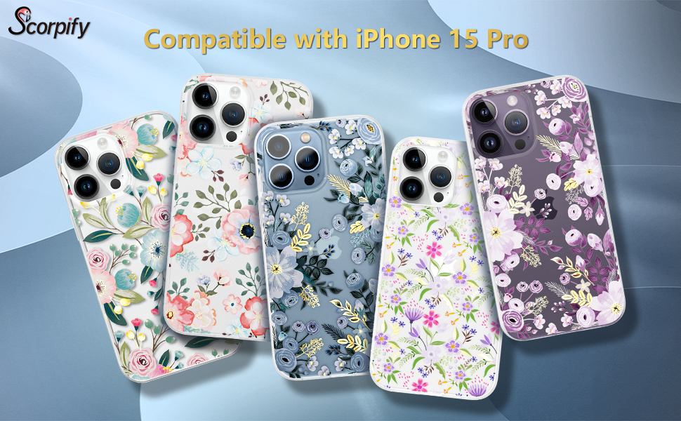 Amazon.com: SCORPIFY for iPhone 15 Pro Case with Blue Nemophila Floral Design, Cute Clear Flower ...