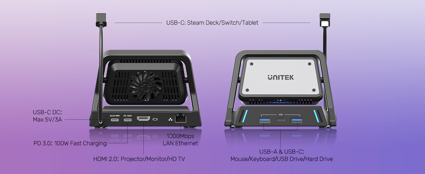Amazon.com: Unitek ROG Ally/Steam Deck Docking Station - Cooling Charging Dock with Gigabit ...