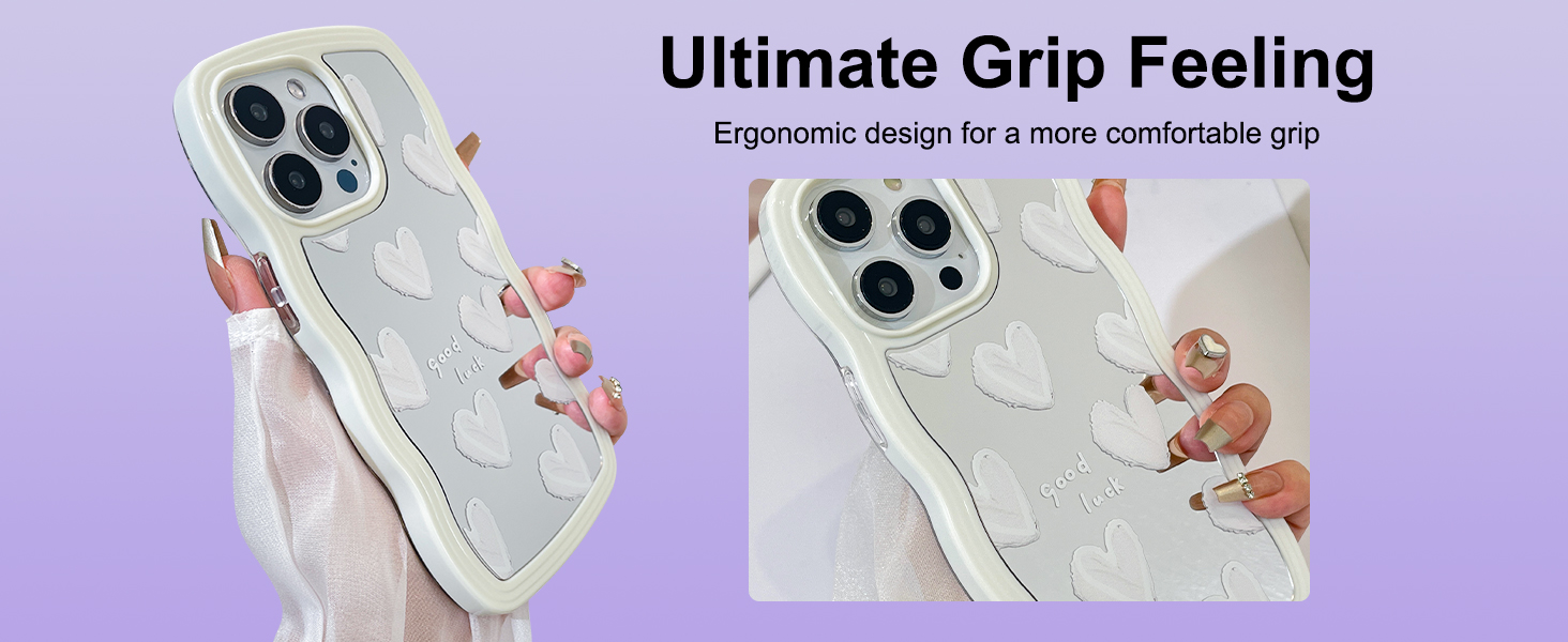 Amazon.com: LSL Compatible with iPhone 15 Pro Max case Cute Heart Mirror Curly Wave Frame Shape ...