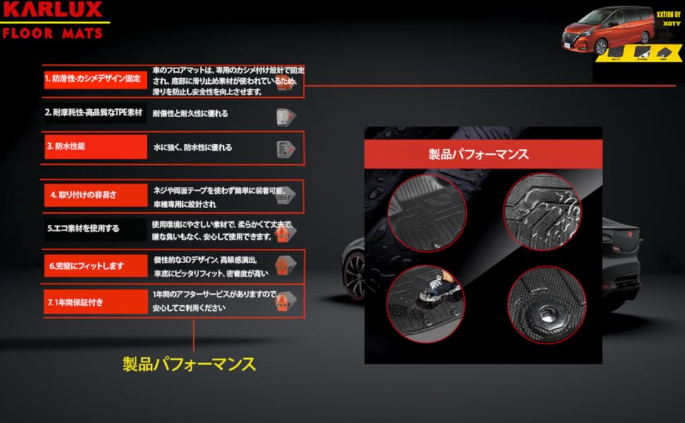 Amazon.co.jp: KARLUX ニッサン 新型セレナ C28 epower ハイブリッド専用 のフロアマット 。3Dカーマットは防水・防滑・防汚でTPE素材製。SERENA C28 ...