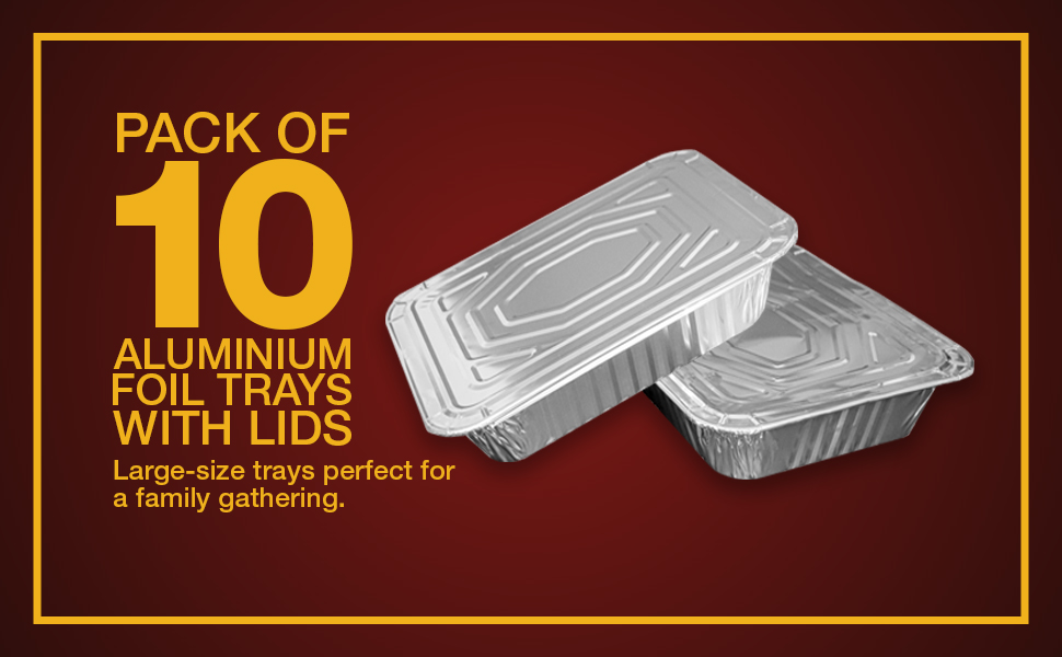 Foilery Aluminium Foil Trays with Lids - Pack of 10 Trays Disposable ...