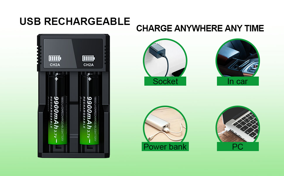 Amazon.com: 18650 Rechargeable Battery 3.7Volt Button Top 9900mAh High Capacity for LED ...